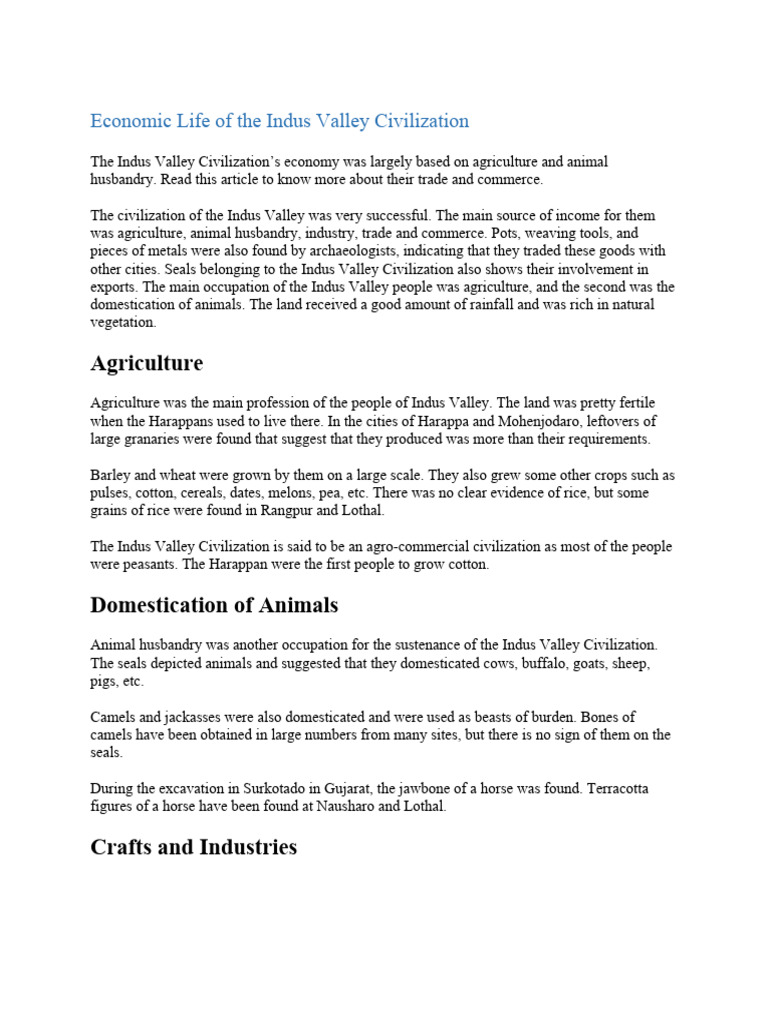 Agriculture: Economic Life of The Indus Valley Civilization | PDF ...