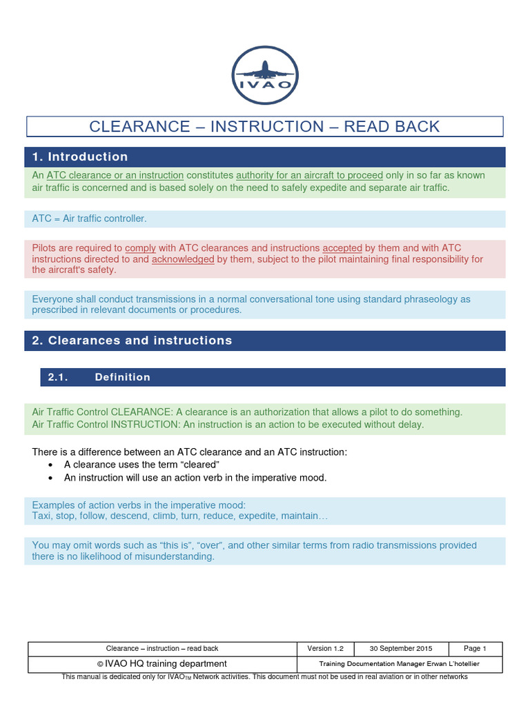 ATC Clearance and Instruction Guide | PDF | Air Traffic Control ...