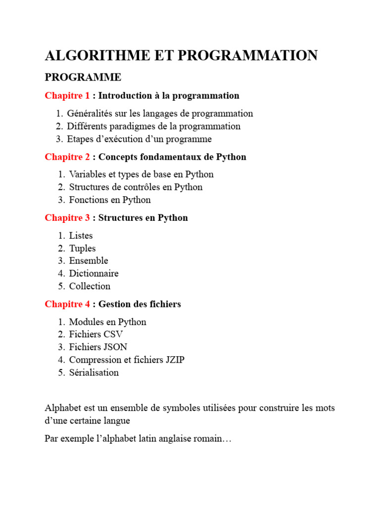 Algorithme Et Programmation2 | PDF | Programmation informatique | Python (Langage de programmation)