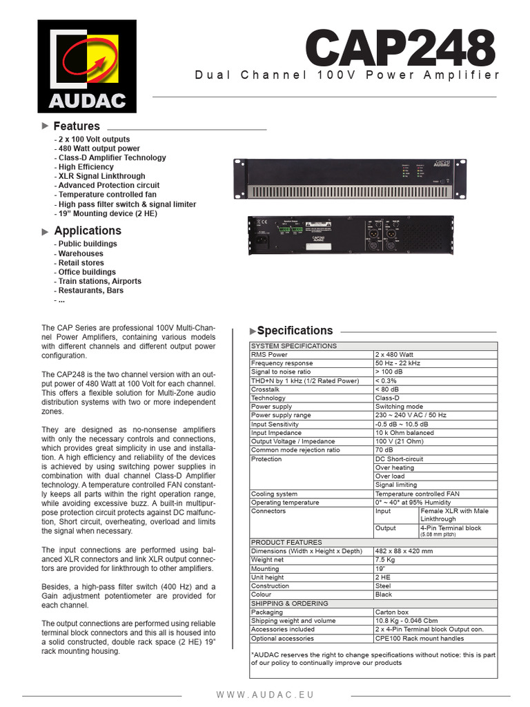 Audac - Cap248 | PDF | Amplifier | Sound
