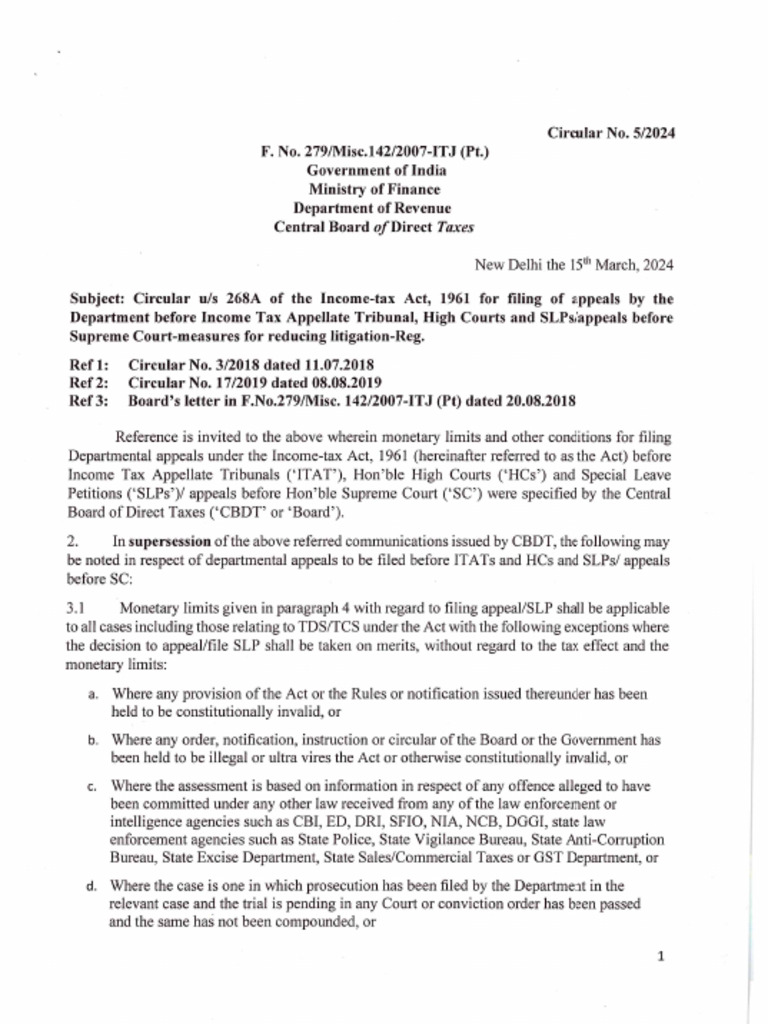 Appeal Limt CBDT Circular 2024 | PDF Appeal Limt CBDT Circular 2024 | PDF