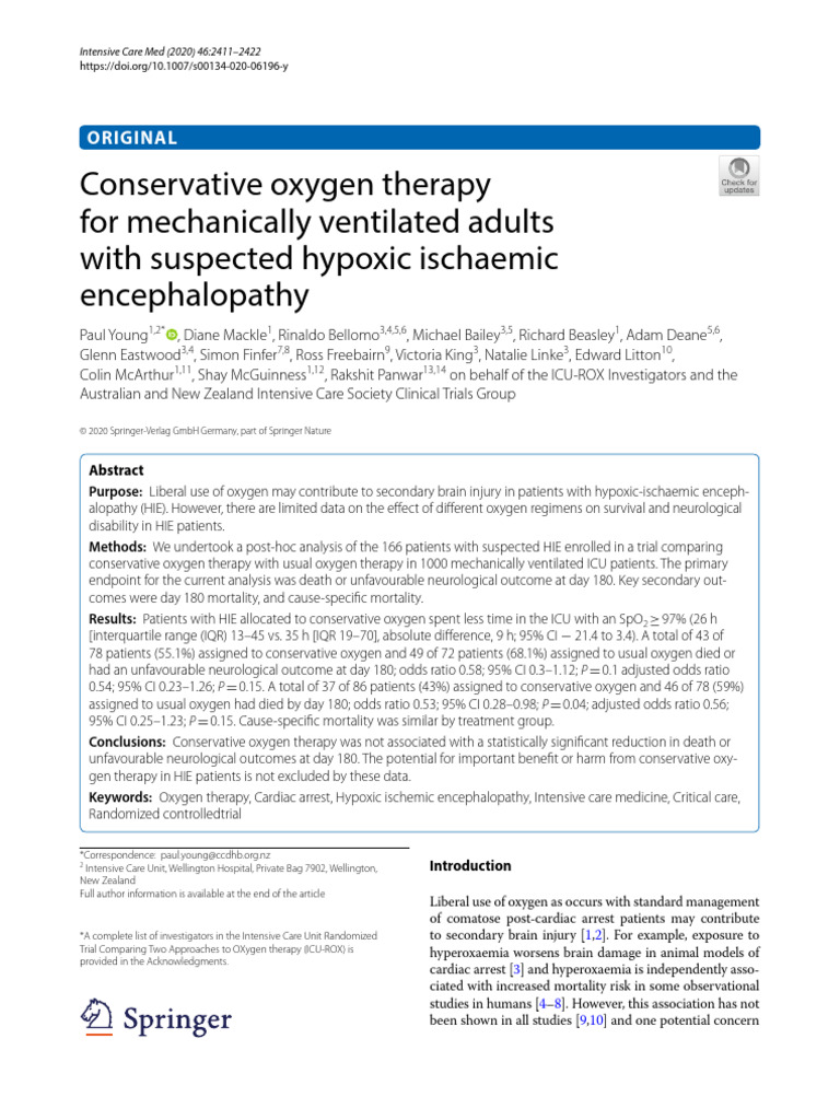 Conservative Oxygen Therapy For Mechanically Ventilated Adults With ...