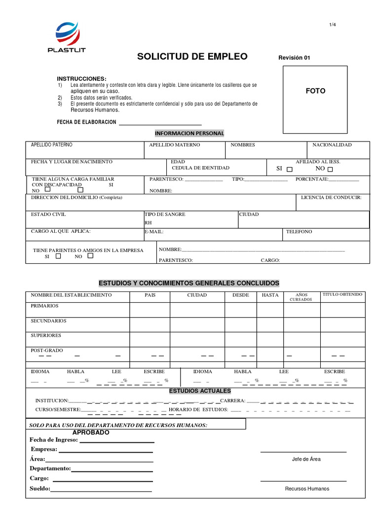 Solicitud de Empleo Actualizada | PDF