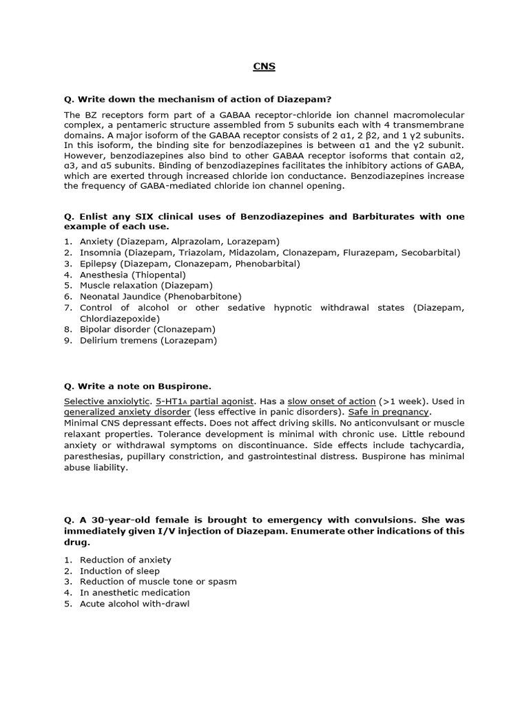 CNS | PDF | Benzodiazepine | Anesthesia