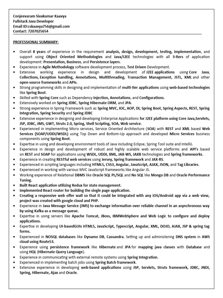 Kaavya Sivakumar Resume | PDF | Spring Framework | Computing