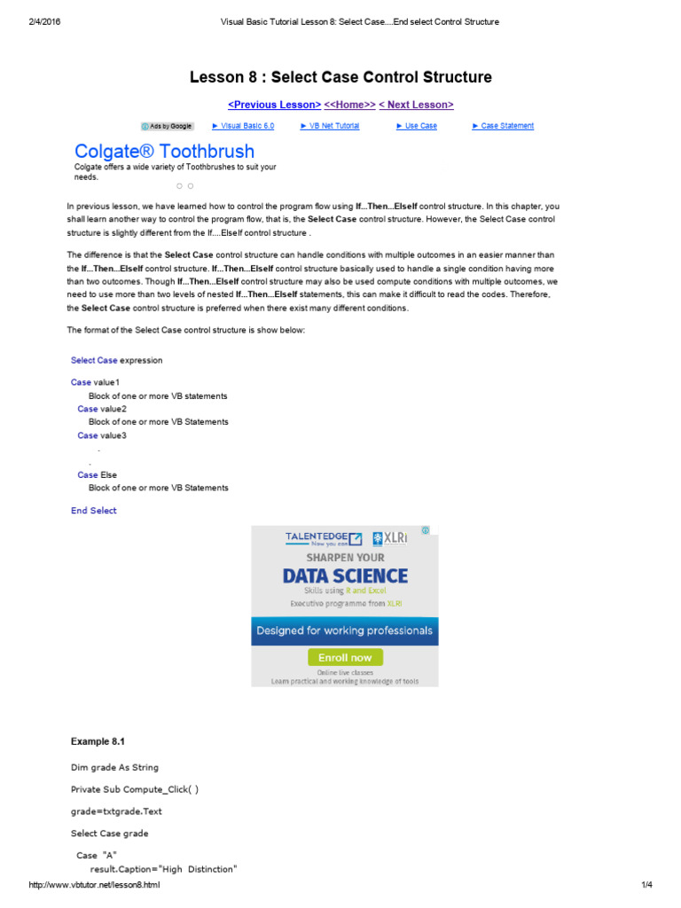Visual Basic Tutorial Lesson 8_ Select Case... | PDF | Software ... Visual Basic Tutorial Lesson 8_ Select Case... | PDF | Software ...