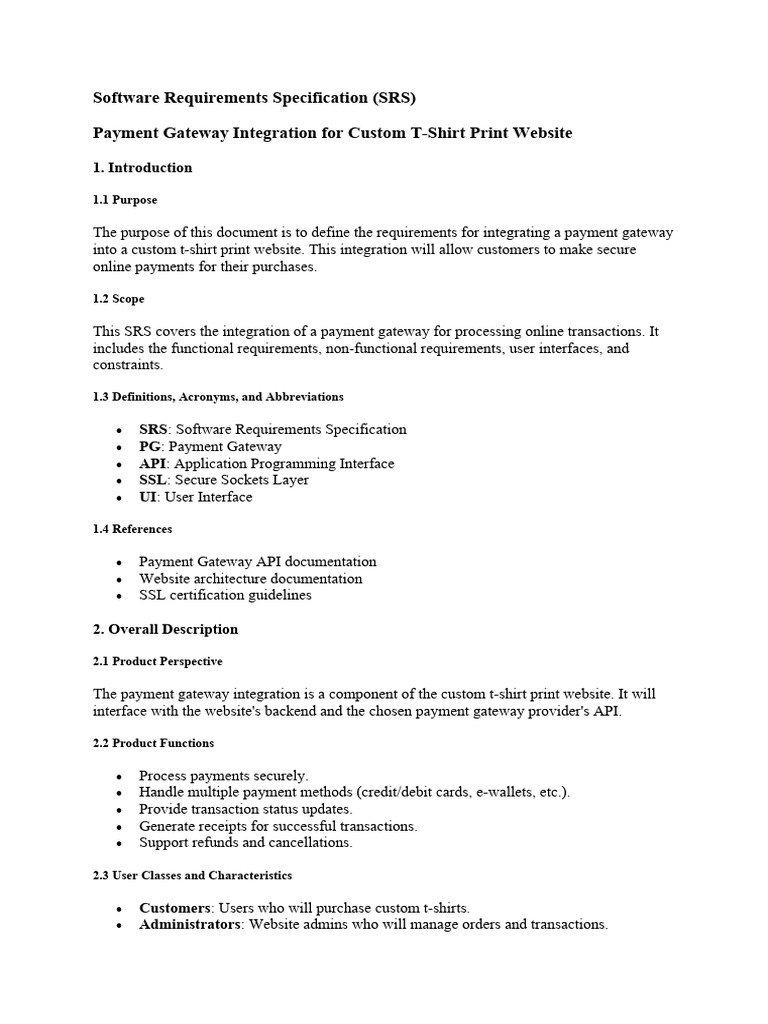 Software Requirements Specification - Payment Gateway | Download Free ...