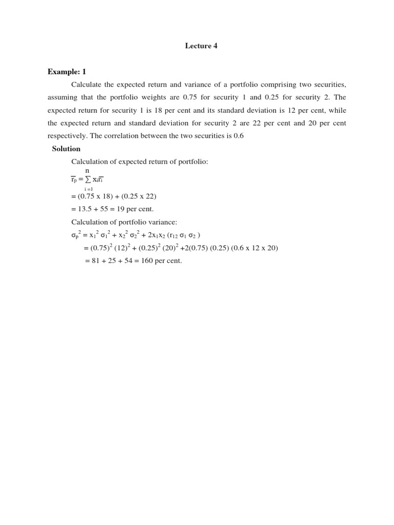 Portfolio Return and Variance Calculations | PDF | Variance | Modern ...