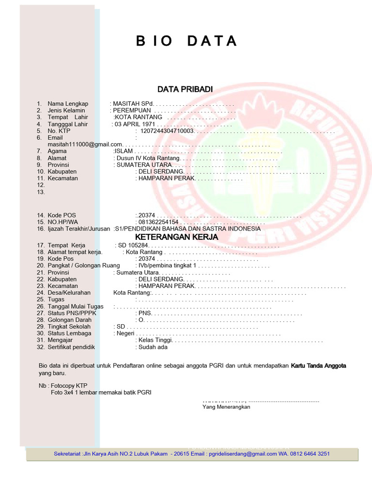 Formulir Bio Data Kta Pgri Onlin 2020 | PDF | Olahraga & Rekreasi | Game & Aktivitas