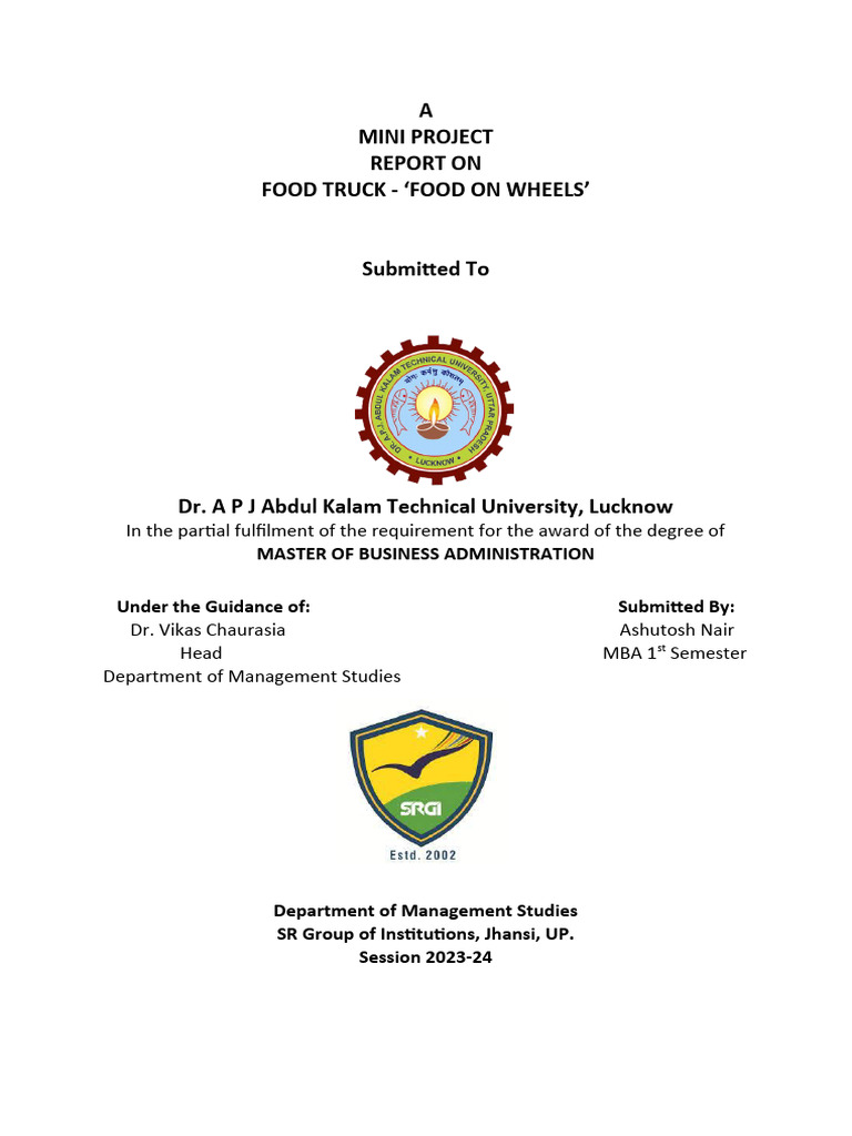 Mini Project On Food Truck | PDF | Restaurants | Food Truck
