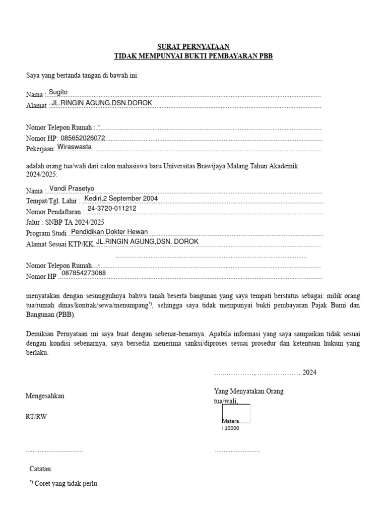 SK Tidak Punya PBB | PDF