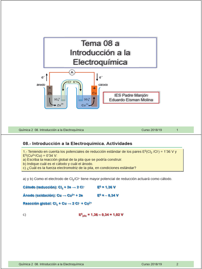 Introducción a la Electroquímica: Actividades y Ejercicios | PDF | Redox | Electrodo