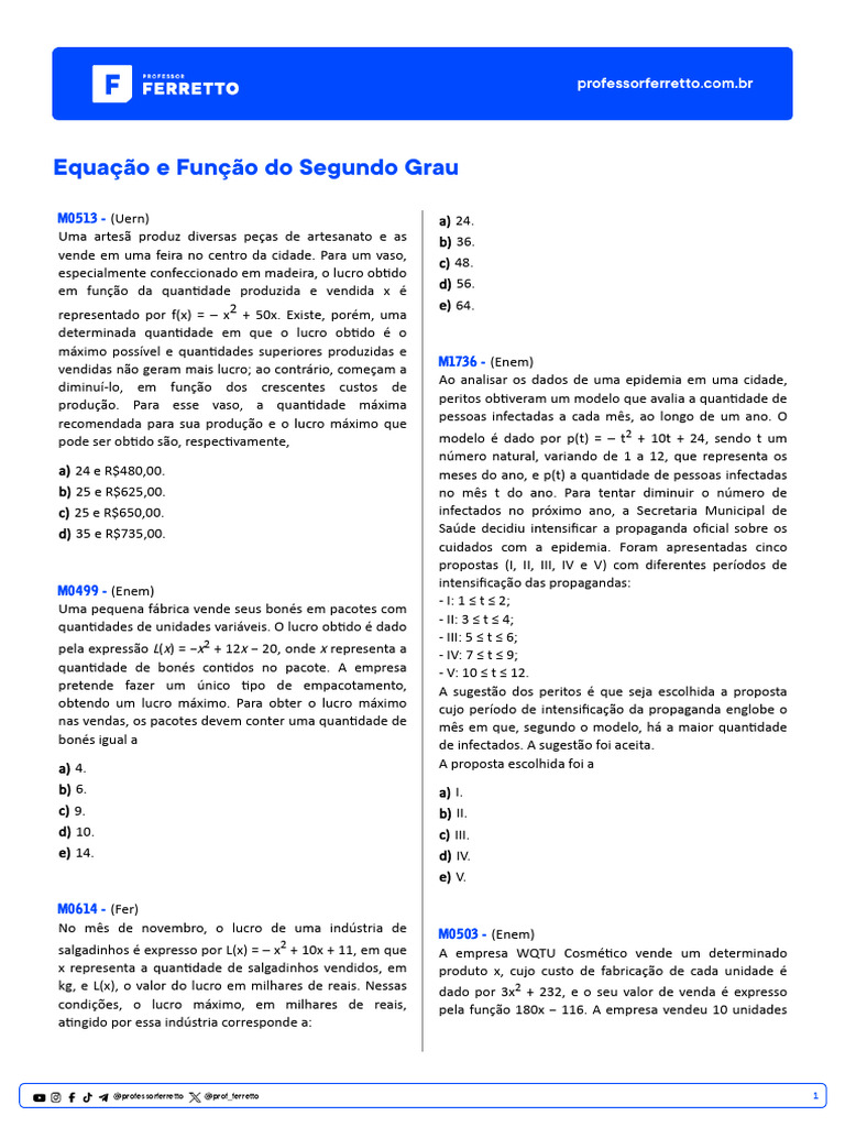 Matematica - Equacao e Funcao Do Segundo Grau | PDF | Despesa