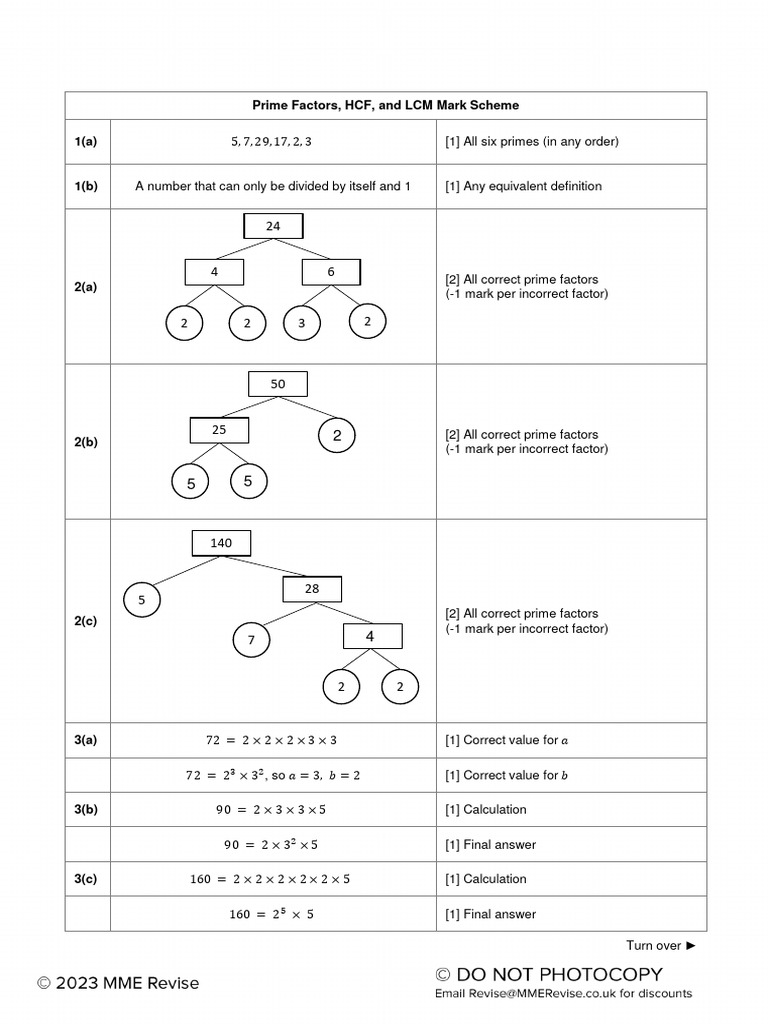 Prime Factor Trees HCF LCM Answers MME | PDF | Mathematics | Arithmetic