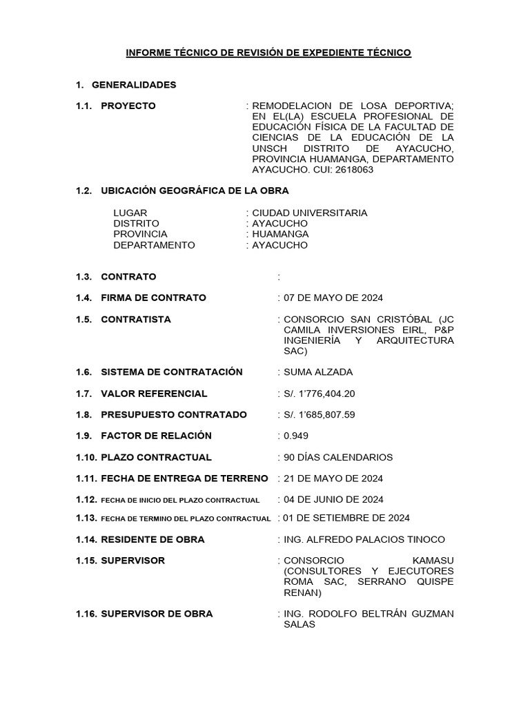 Informe Revisión de Expediente Técnico | PDF | Hormigón | Ingeniería estructural