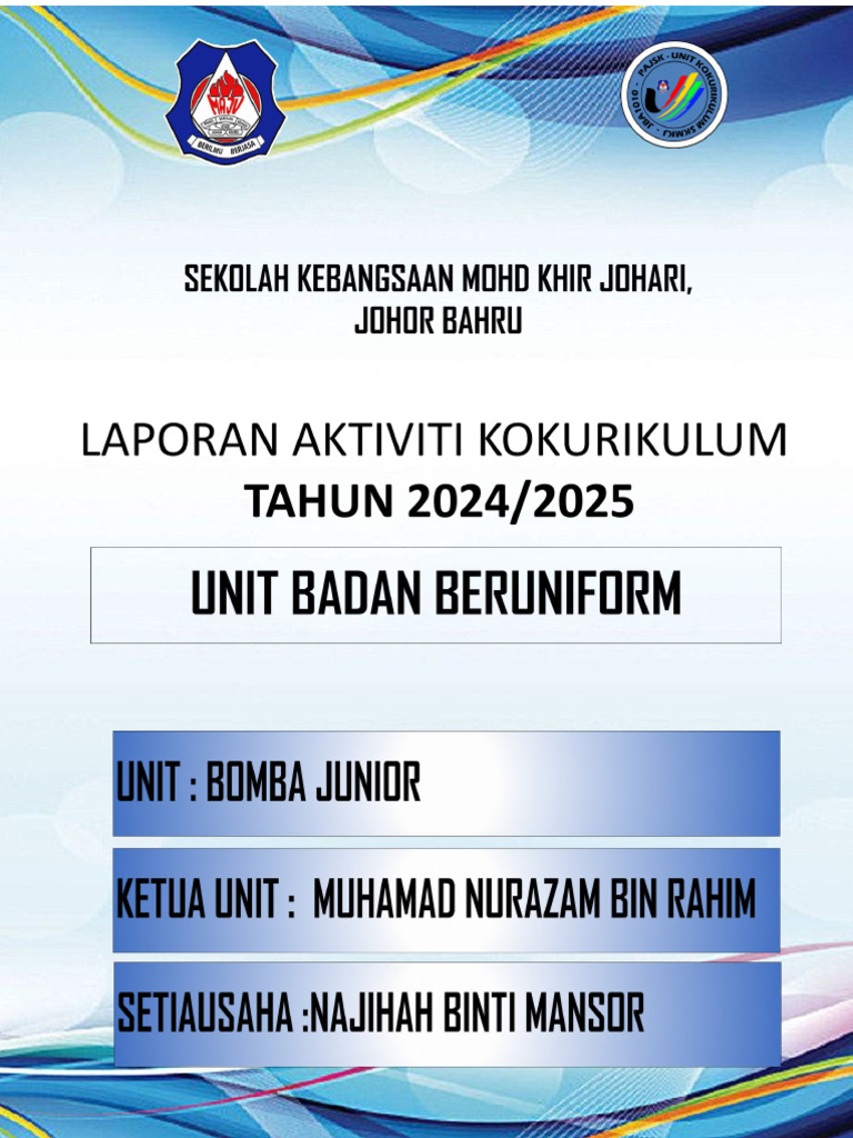 Muka Depan Buku Laporan Aktiviti Unit Beruniform Bomba Junior | PDF