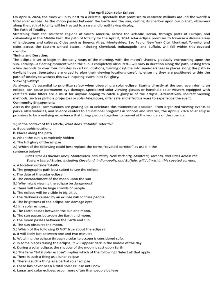 Reading Comprehension 7 | PDF | Solar Eclipse