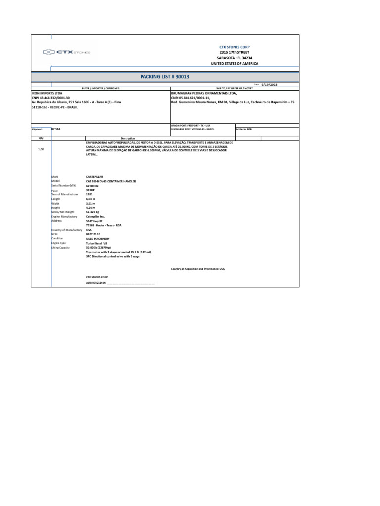 Diesel Forklift Packing List | PDF | Vehicles | Engines