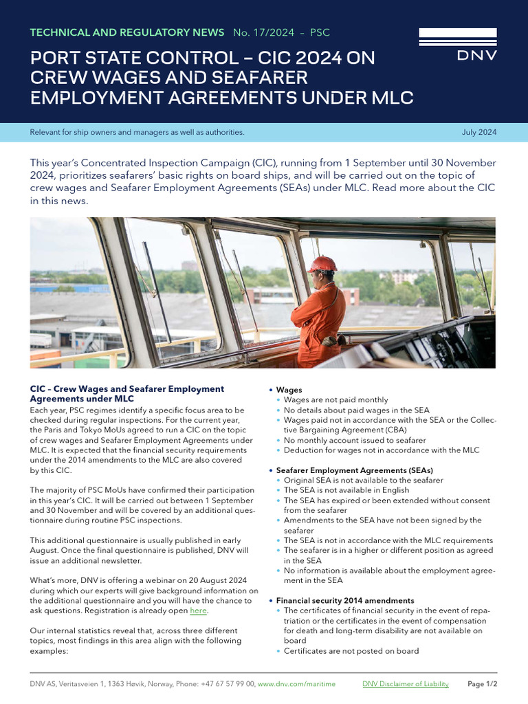 Port State Control - Cic 2024 On Crew Wages and Seafarer Employment ...