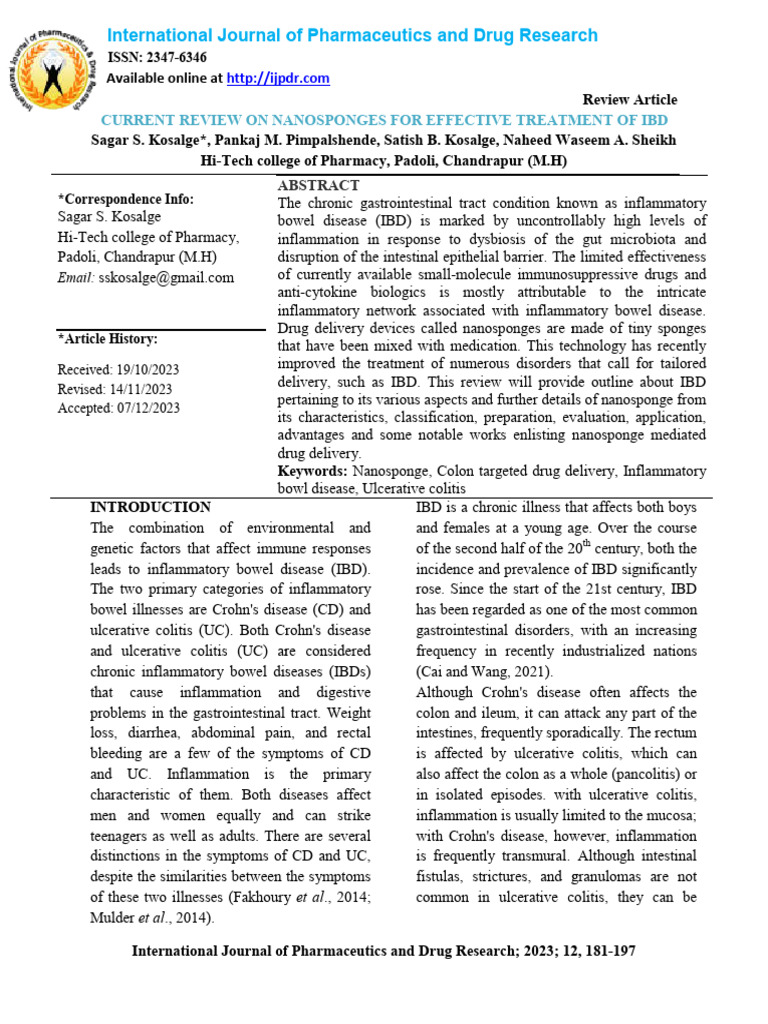 Current Review On Nanosponges For Effective Treatment of Ibd | PDF | Inflammatory Bowel Disease ...