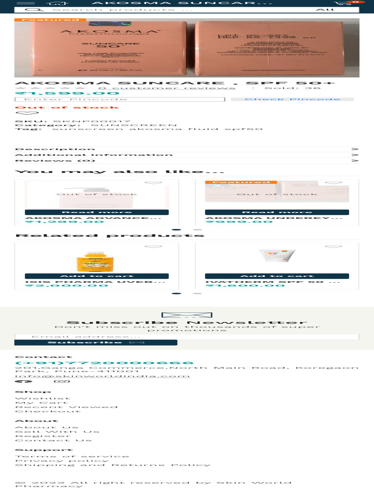 AKOSMA SUNCARE, SPF 50+ - Skin World Pharmacy | PDF