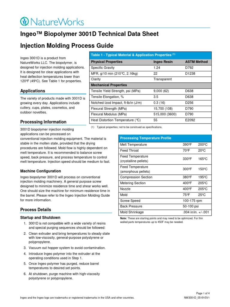 TechnicalDataSheet 3001D Injection-Molding PDF | PDF | Strength Of ...