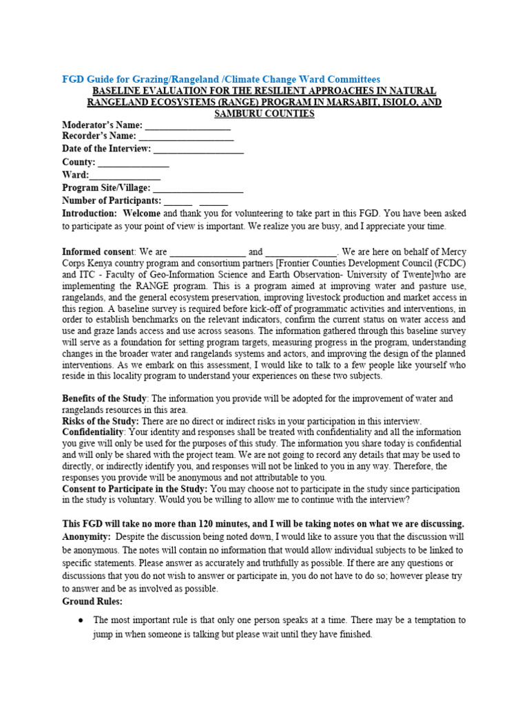 FGD Guide For Grazing and Rangeland Commitees | PDF | Policy | Climate ...