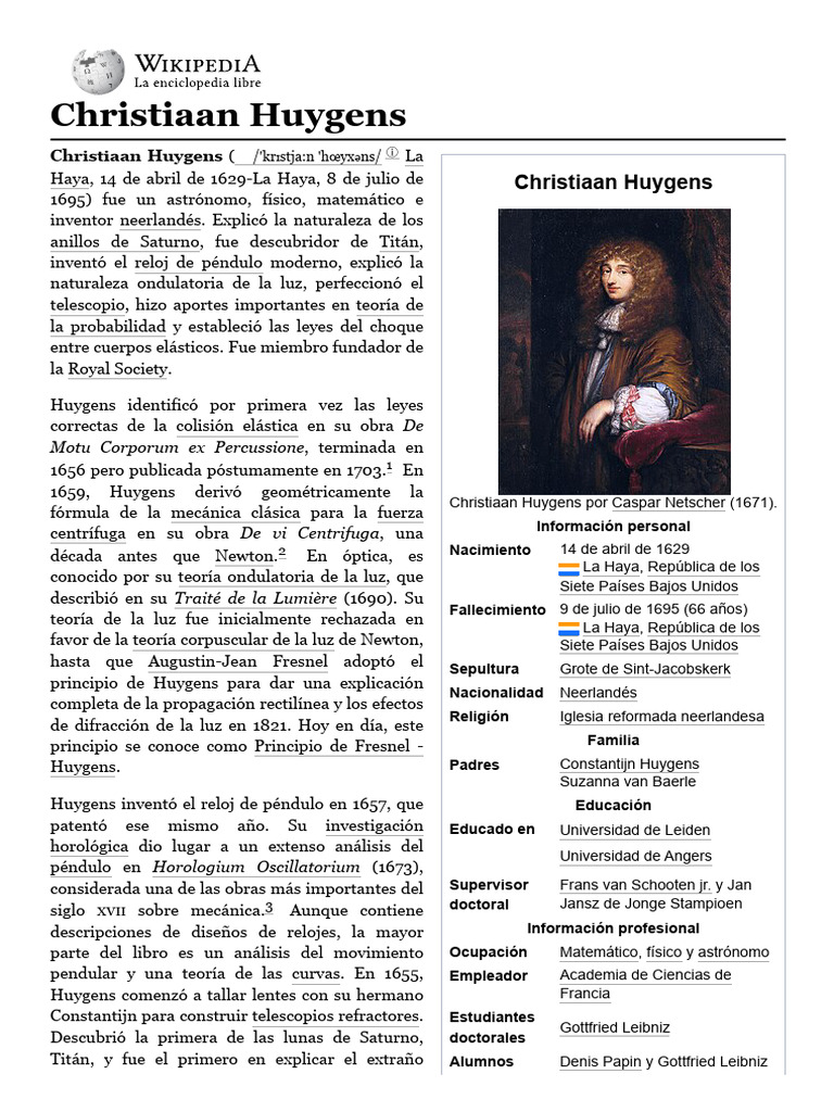 Christiaan Huygens | PDF | Filosofía | Historia