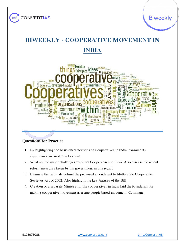 Biweekly - Cooperative Movement in India | PDF | Cooperative | Ratification