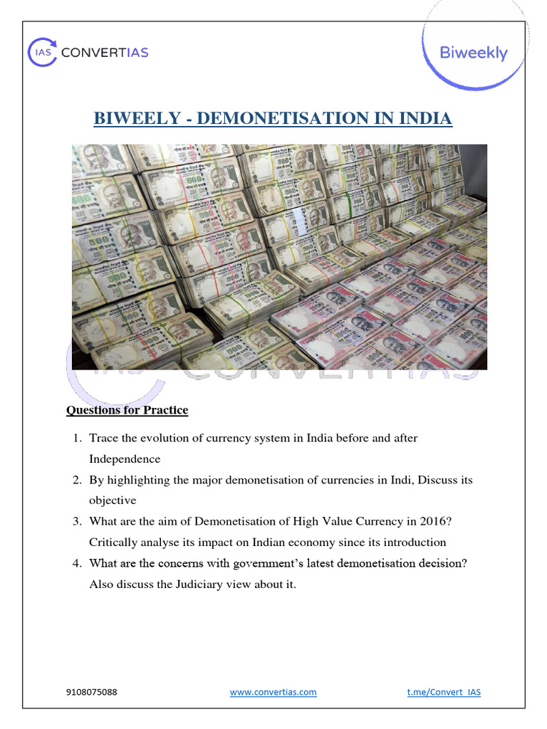 Biweekly - Demonetisation in India | PDF | Indian Black Money | Legal Tender