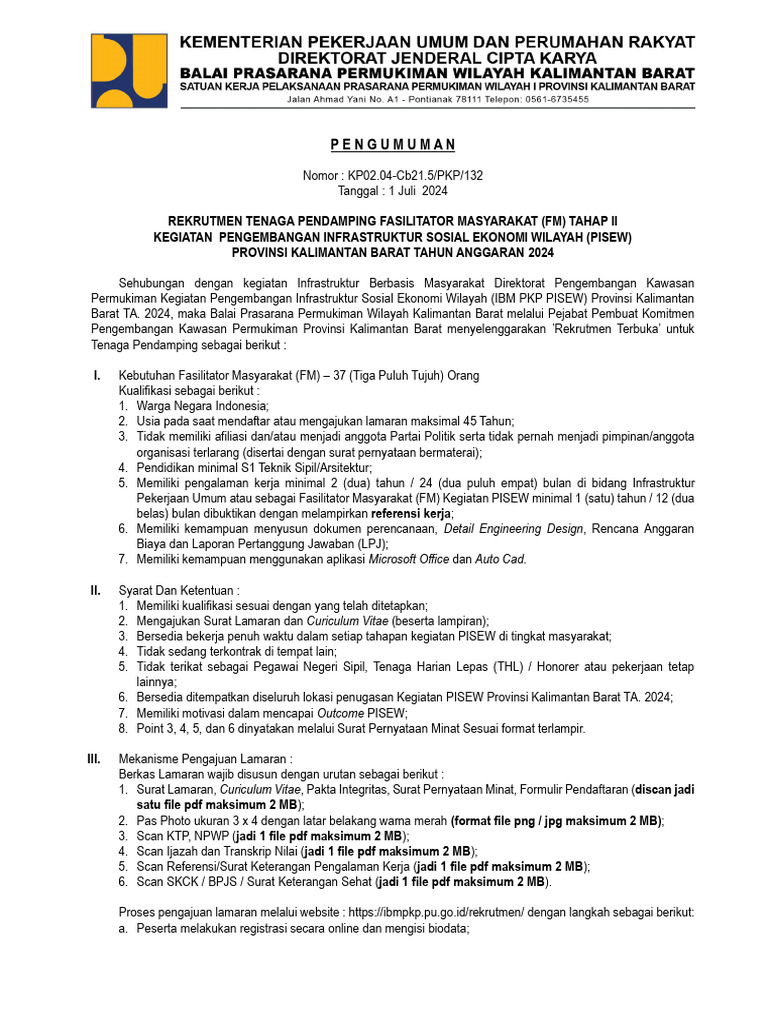 132-Pengumuman Rekrutmen Tenaga Pendamping FM Tahap Ii Pisew 2024 | PDF