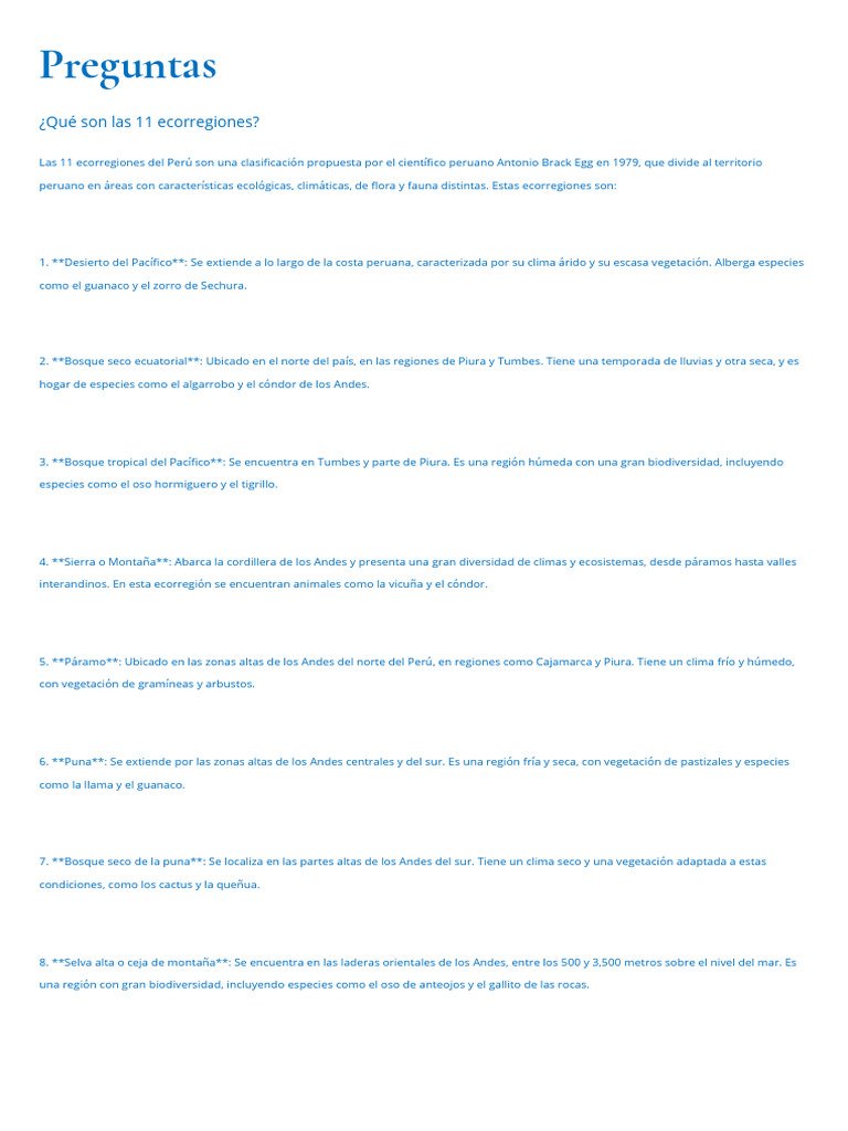 Preguntas | PDF | Andes | Perú