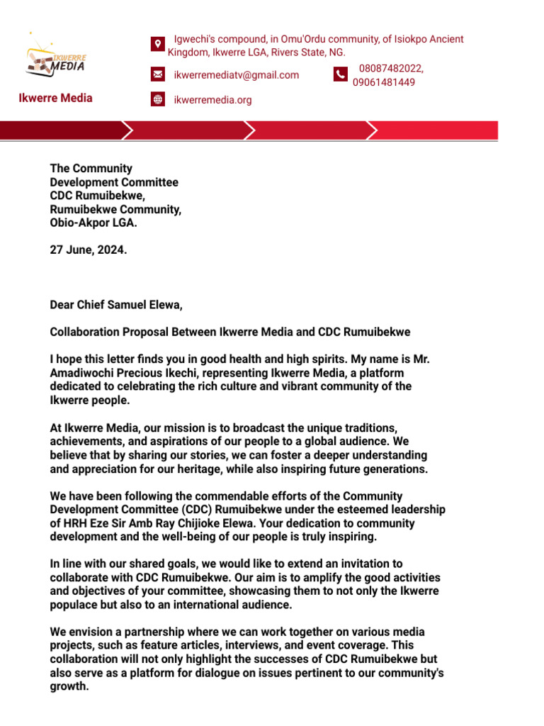 Letter To CDC Rumuibekwe Community | PDF