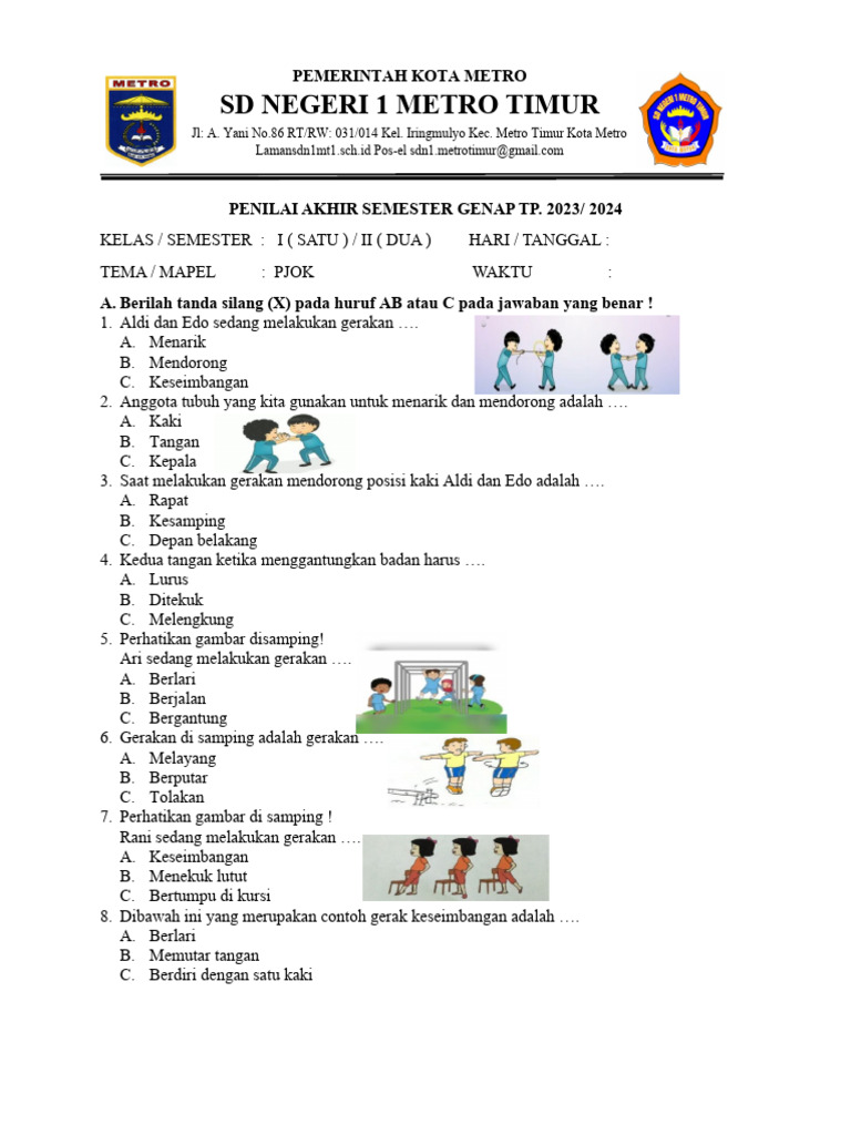 Soal Pjok Kelas 1 SMT 2 - SD N 1 MT | PDF