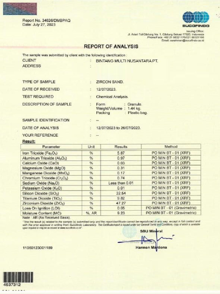 Report of Analysis | PDF