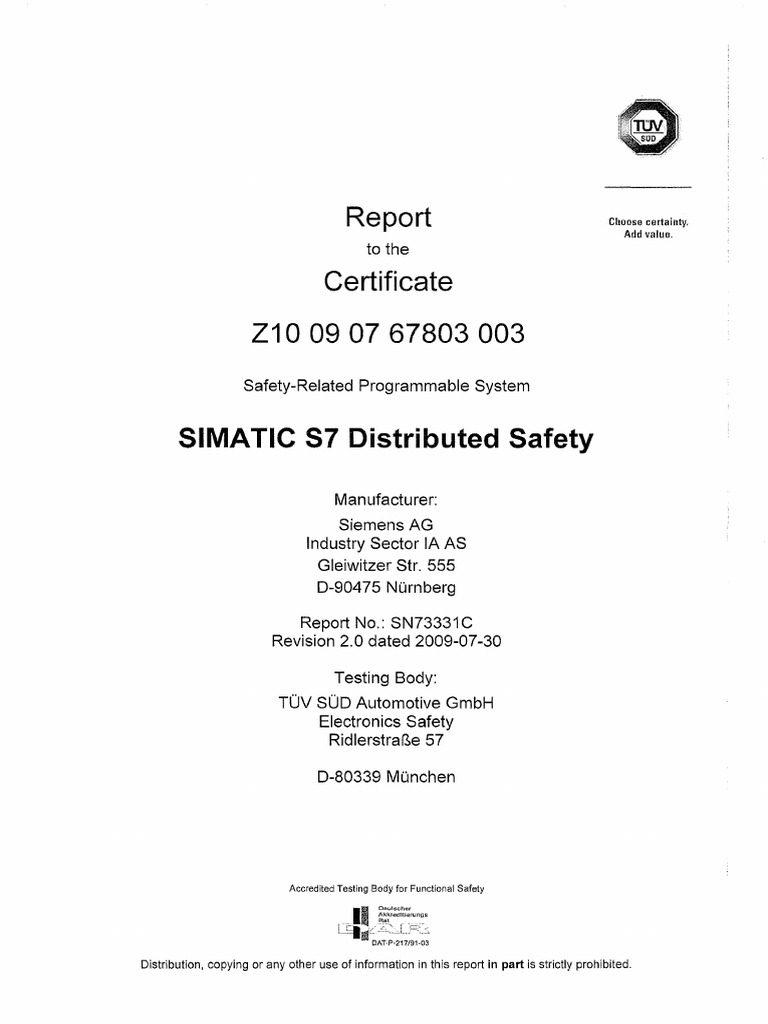 Certification - Report - s7 - Distributed - Safety 315 | PDF ...