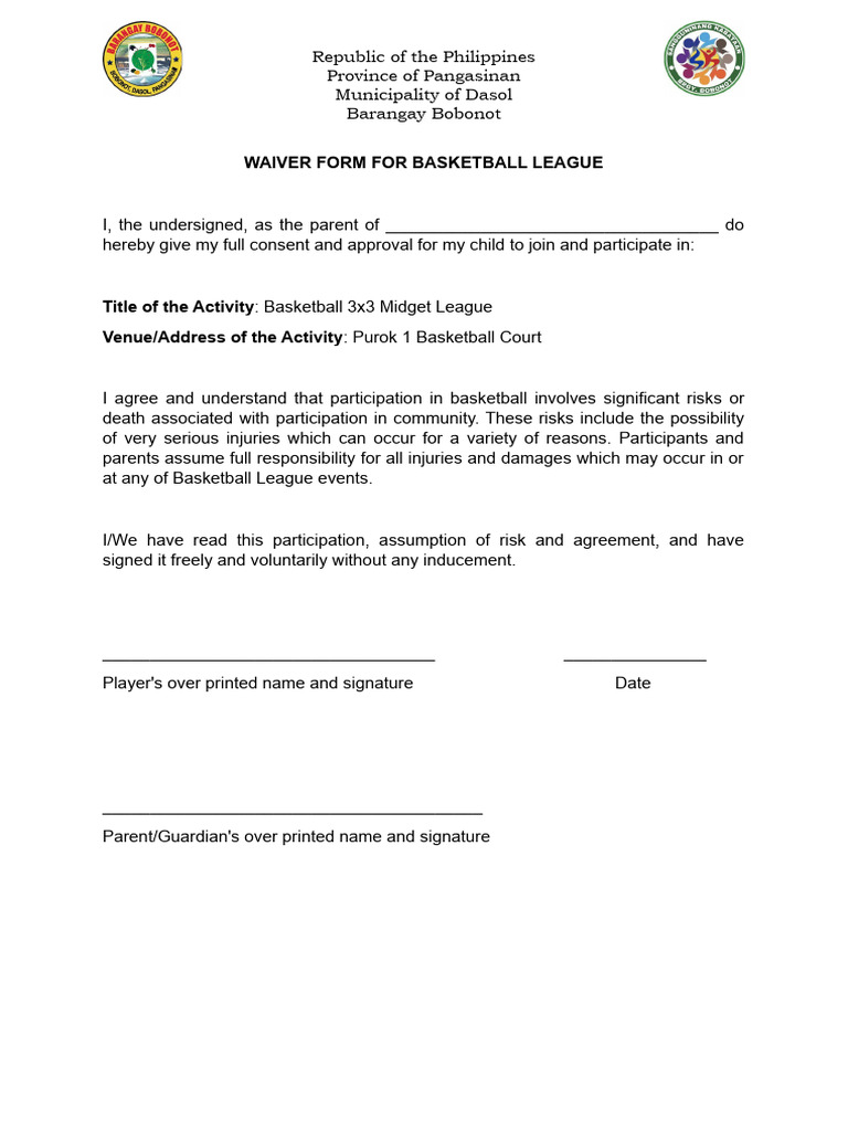 Waiver Form For Basketball League | PDF | Sports & Recreation