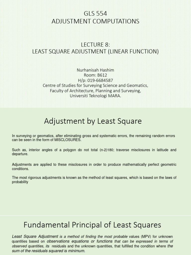 Least Squares Adjustment in Surveying | PDF | Least Squares | Variance
