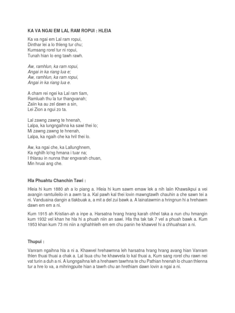Ka Va Ngai em Lal Ram Ropui | PDF