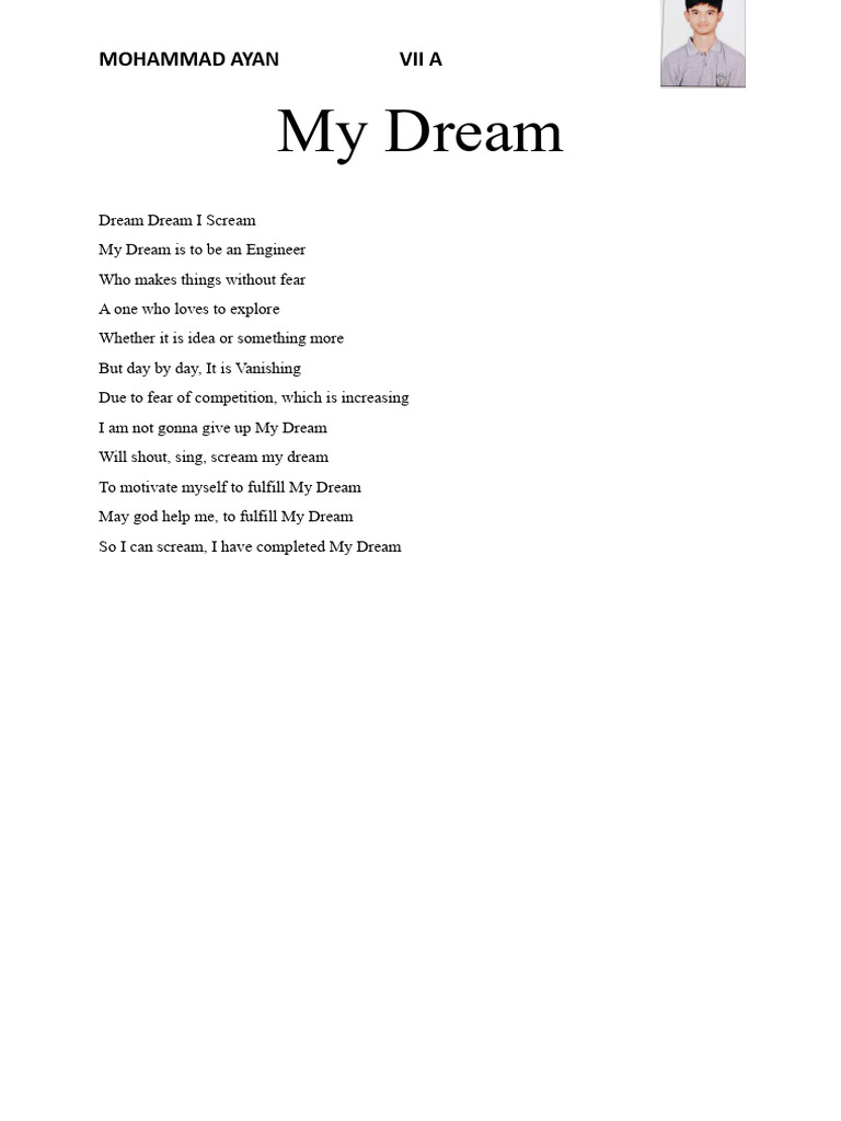 My Dream to Be an Engineer Poem | PDF | Self-Improvement