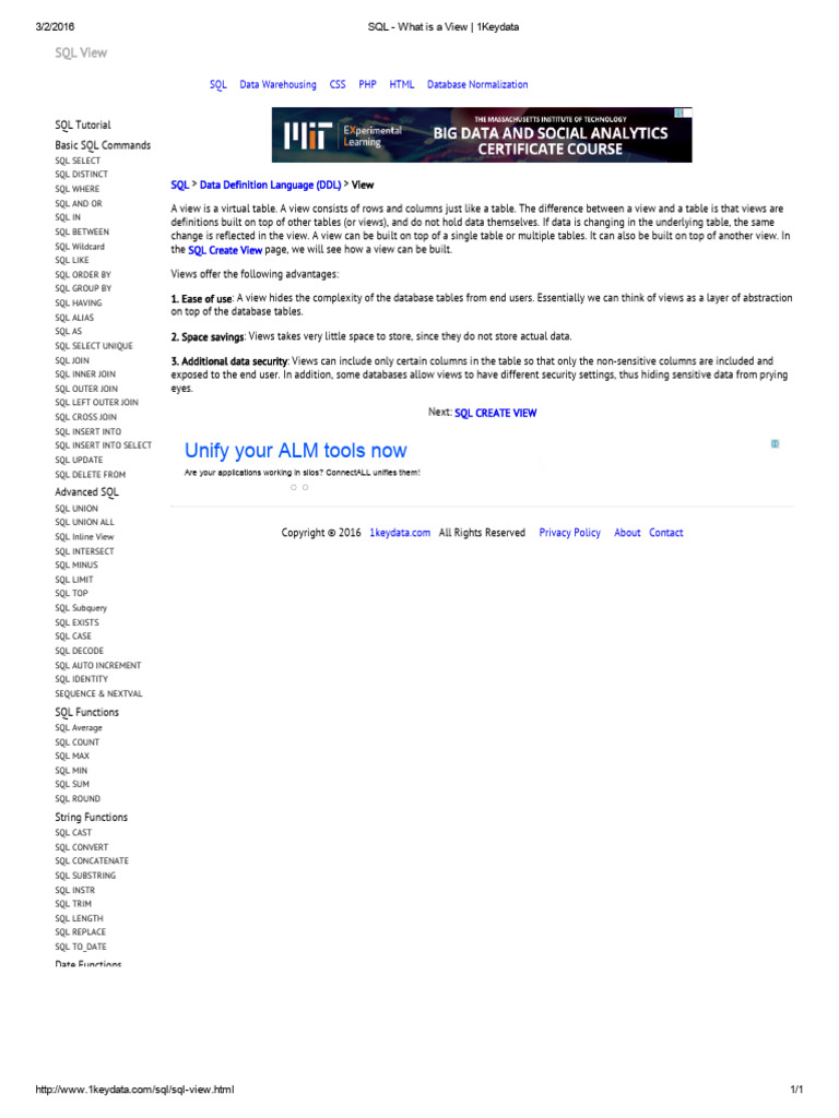 SQL - What Is A View - 1keydata | PDF | Sql | Databases