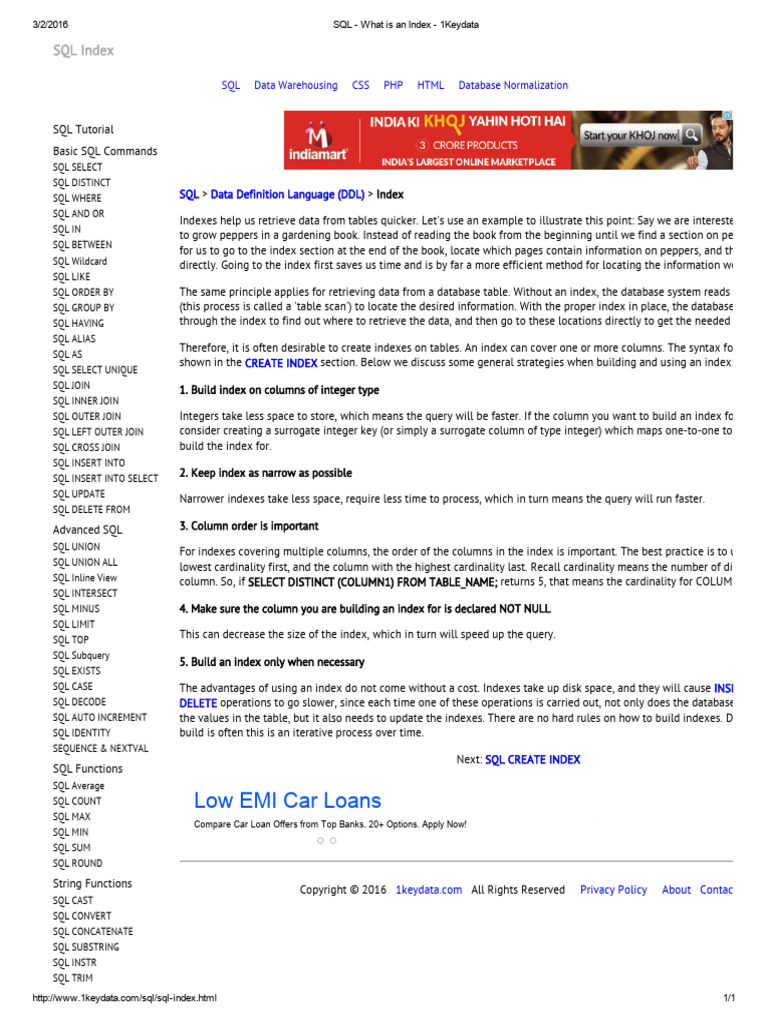 Sql What Is An Index 1keydata Pdf Database Index Sql 5683