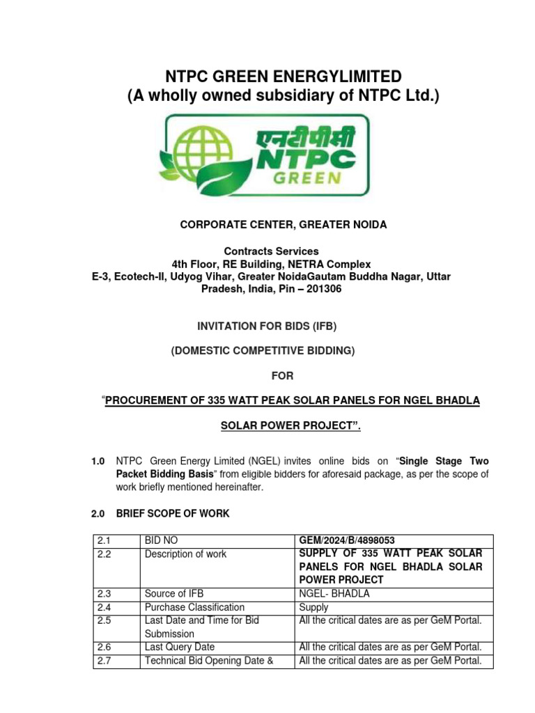 Bid Document (Domesticcompetitive Bidding) Through E-Tendering With e - Reverse Auction) | PDF ...
