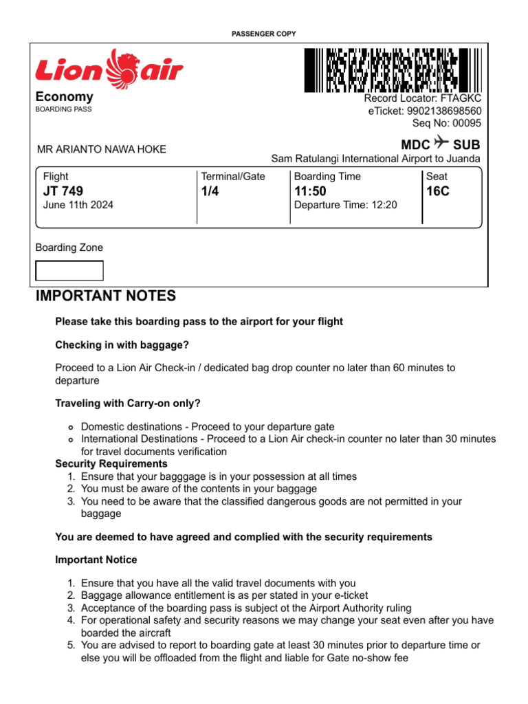 MR Arianto Nawa Hoke | PDF | Baggage | Aviation