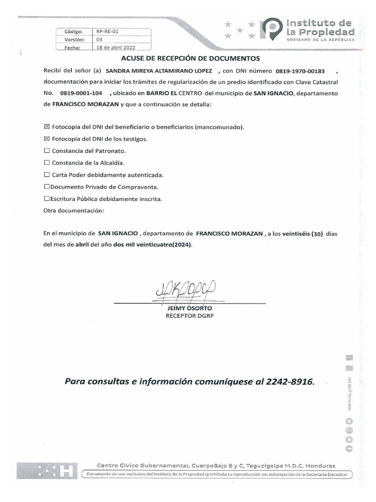 Acuse de Recepcion de Documentos Mireya Altamirano | PDF