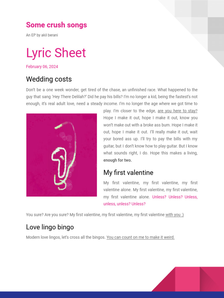 Some Crush Songs LYRIC SHEET | PDF | Language Arts & Discipline | Art