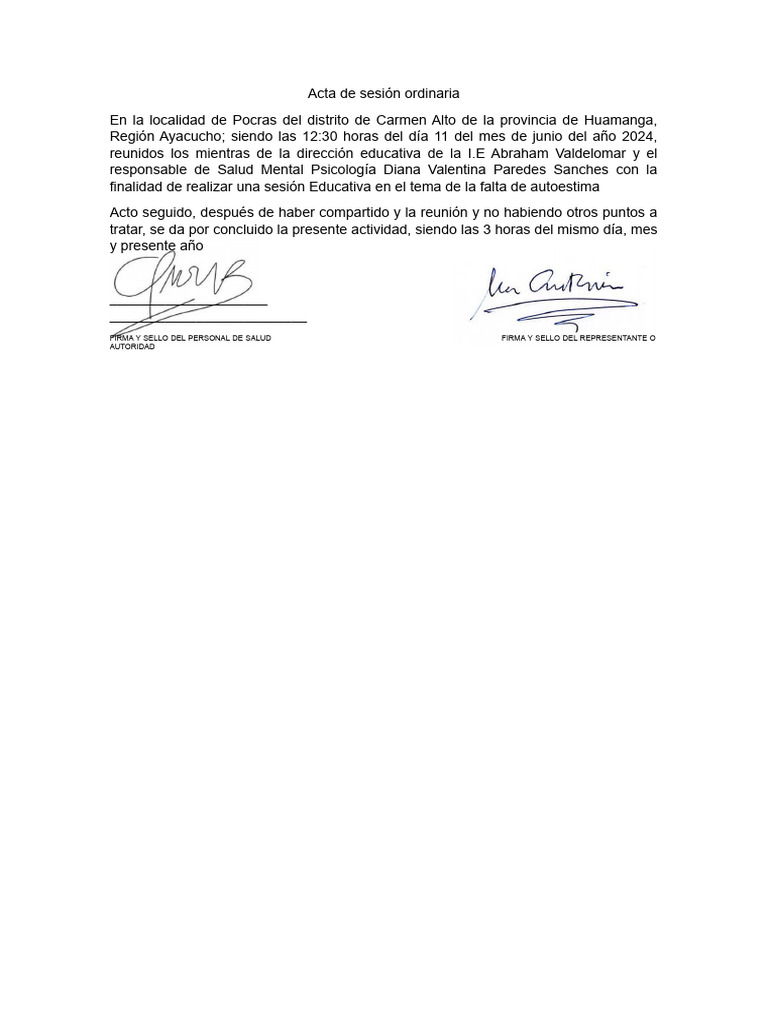 Acta de Sesión Ordinaria en Pocras | PDF | Relaciones personales ...