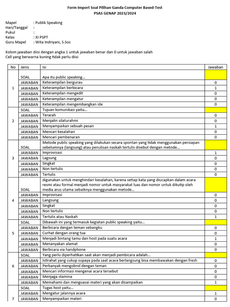 Contoh Soal Public Speaking Pilihan Ganda | PDF