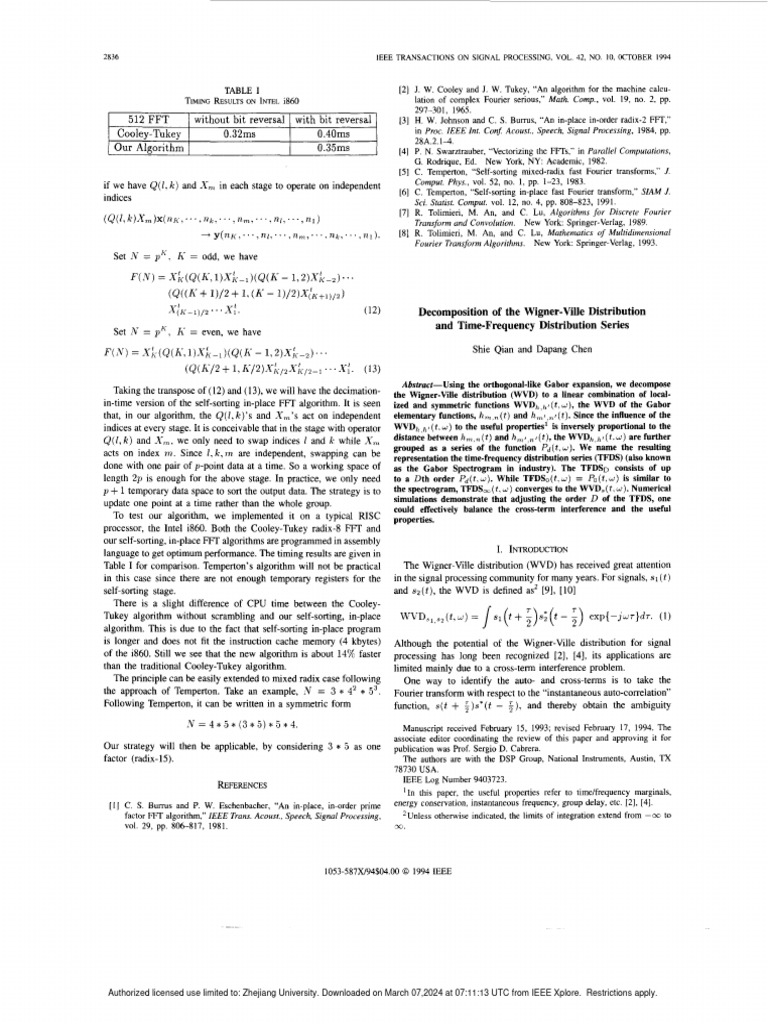 Decomposition Of The Wigner Ville Distribution And Time Frequency Distribution Series Pdf