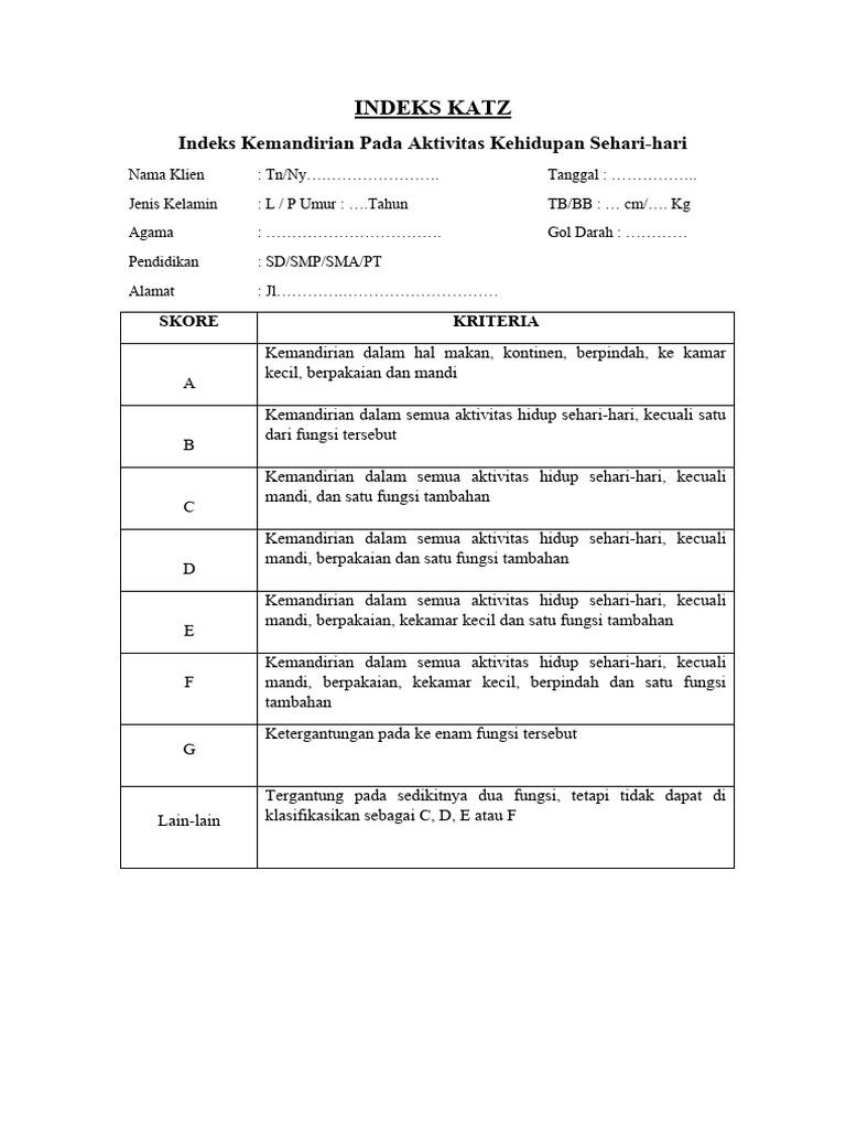 Indeks Katz | PDF | Karier & Perkembangan | Pengembangan Diri